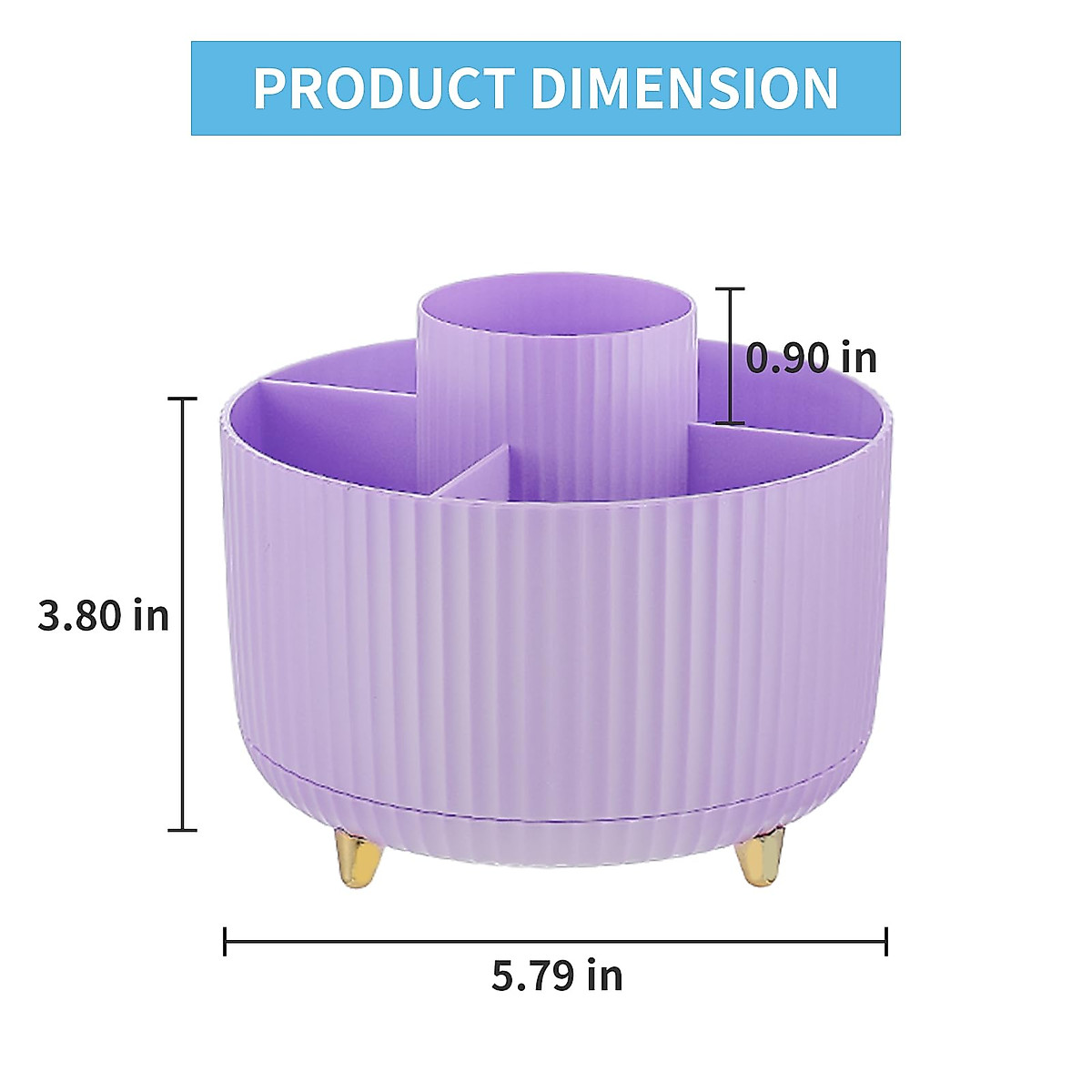 Marbrasse Desk Organizer, 360-Degree Rotating Pen Holder, Desk Organizers and Accessories with 5 Compartments Pencil Organizer, Art Supply Storage Box Caddy for Office, Home(Pink/Purple Random)