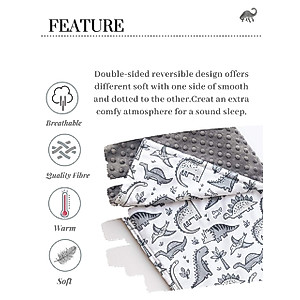 Giggle Angel Baby Plush Minky Blanket Double Layer with Dotted Backing for Baby Girl or Baby Boy (Dinosaur Pattern)