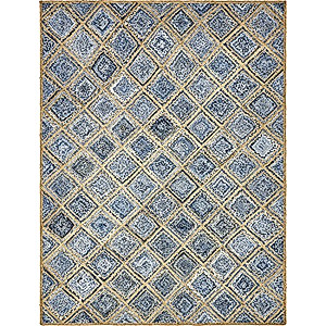 Unique Loom Braided Jute Collection Classic Quality Made Natural Hand Woven with Geometric Design Area Rug (9' 0 x 12' 0 Rectangular, Blue/ Natural)