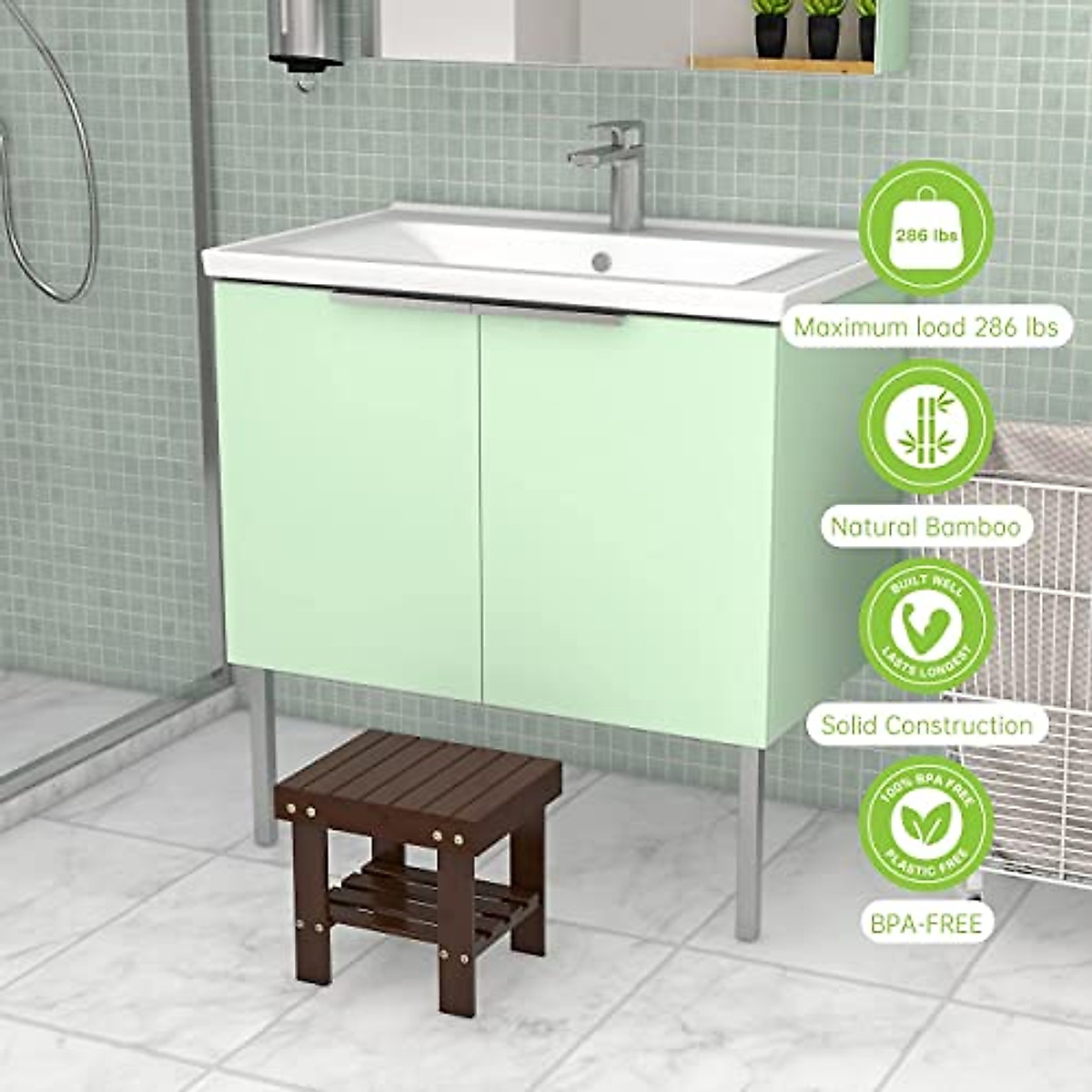 Wooden Step Stool for Kids Adults Small Wood Shower Foot Rest Stool Shaving Legs Potty Stool for Bathroom Sink Bed Kitchen Walnut