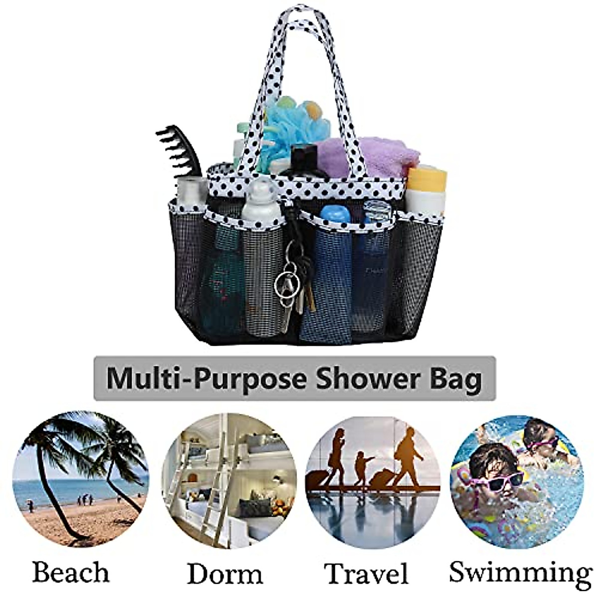 Mesh Shower Caddy Tote for College Dorm Room Essentials, Hanging Large Portable Shower Tote Bag Toiletry Organizer with Key Hook for Bathroom Accessories(hyd)
