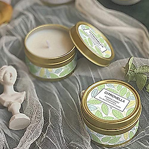 Citronella Candles Outdoor, Scented Candles Natural Citronella Soy Wax Candles, Travel Tin Candle Set, Lemongrass Candles for Camping, Backyards, Indoor (6x2.5oz)