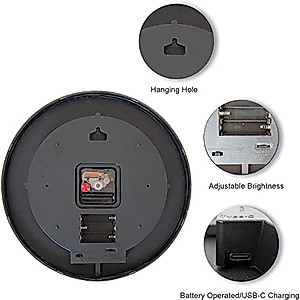 LOMANDA Night Light Wall Clock, 12 Inch Silent Battery Operated Clock for Living Room, Bedroom, Office, Glow in The Dark Large Digital Display Wall Clock, Sound Sensor and Adjustable Brightness