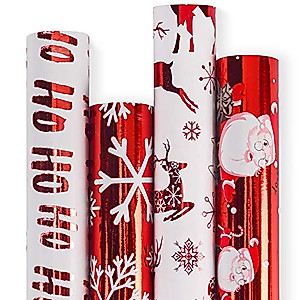 RUSPEPA Christmas Wrapping Paper-Red and White Paper with a Metallic foil Shine-Christmas Elements Collection-4 Roll-30Inch X 10Feet Per Roll
