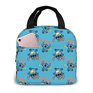 ZJBLHEQ Cute Blue Insulated Lunch Bag Portable Thermal Cooler Box Reusable Picnic Tote Bento Bag For Men Women Work School Travel