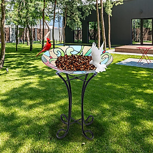 MUMTOP Bird Bath-Bird Baths for Outdoors - Hummingbird Large Bird Bath Bowl with Metal Stand, Glass BirdBaths for The Garden Lawn Yard Decor