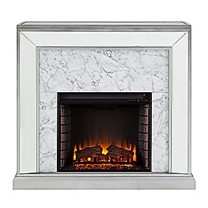 SEI Furniture Trandling Mirrored & Faux Electric Fireplace, Antique Silver/White Marble (AMZ9537201EF)