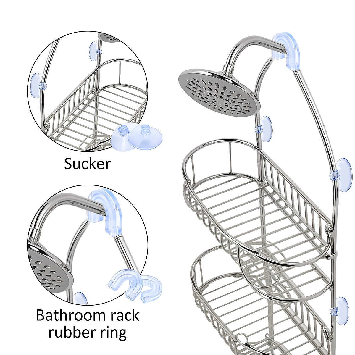 PEOVLVN 6 Pieces Suction Cups for Shower Caddy, Shower Caddy Connectors Suction Cup Hooks with 3 Pieces Rubber Rings Shower Hooks for Inside Shower Bathroom Decor and Replacement