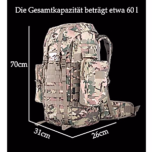BACKFERRY Large Military Backpack Army Rucksack with Internal Frame Hydration and MOLLE Compatible. Top and Front Load for Wild Camping Backpacking Hiking Bushcraft Adventure 60L