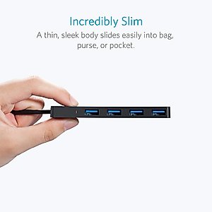 Anker 4-Port USB 3.0 Hub with 5Gbps Data Transfer, Ultra-Slim Data USB Hub [Charging Not Supported], for MacBook, iMac, Surface, Mobile HDD, and More (USB-A,0.7 ft)