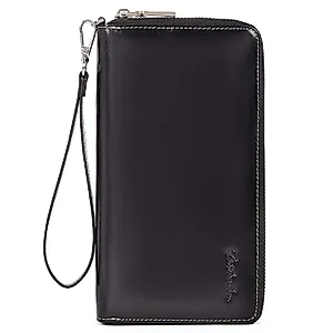 BOSTANTEN Genuine Leather Backpack Purse Casual College Travel Bags for Women and Leather Wallets for Women RFID Blocking Zip Around Credit Cards Holder Phone Clutch Black