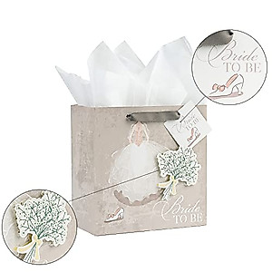 MAYPLUSS 10" Medium Gift Bag with Greeting Card and Tissue Paper for Wedding, Anniversary, Bridal Shower -Bride to Be,Wedding Design Dresses