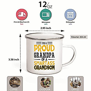 Fathers Day Gift for Proud Grandpa of Witty Smart Grandson 12oz Enamel Silver Mug