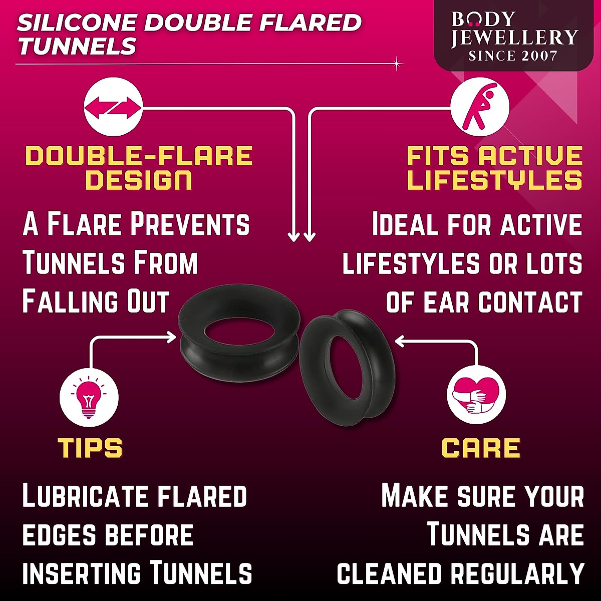 34mm Black Implant grade sili Double Flare Flesh Tunnels Large Gauge Plug AKCU Ear Stretching Stretchers Piercing SI04 2Pcs