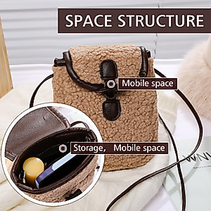 Mei Gu Dong Fashion Women's Diagonal Straddle Bag, Lamb Fleece Mobile Wallet (Brown)