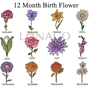 LONAGO Birth Flower Ring Personalized Name Heart Ring Custom Name Plate Stacking Ring Engrave Names Initial Ring for Women