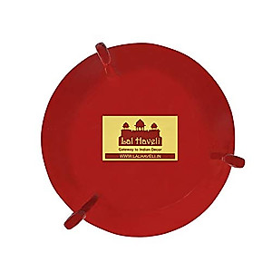 Lalhaveli Red Hand Painted Small Iron Pillar Candle Stand, 4.5" Tall 2" Candle Plate Votive Candle Holders Stand Decorative