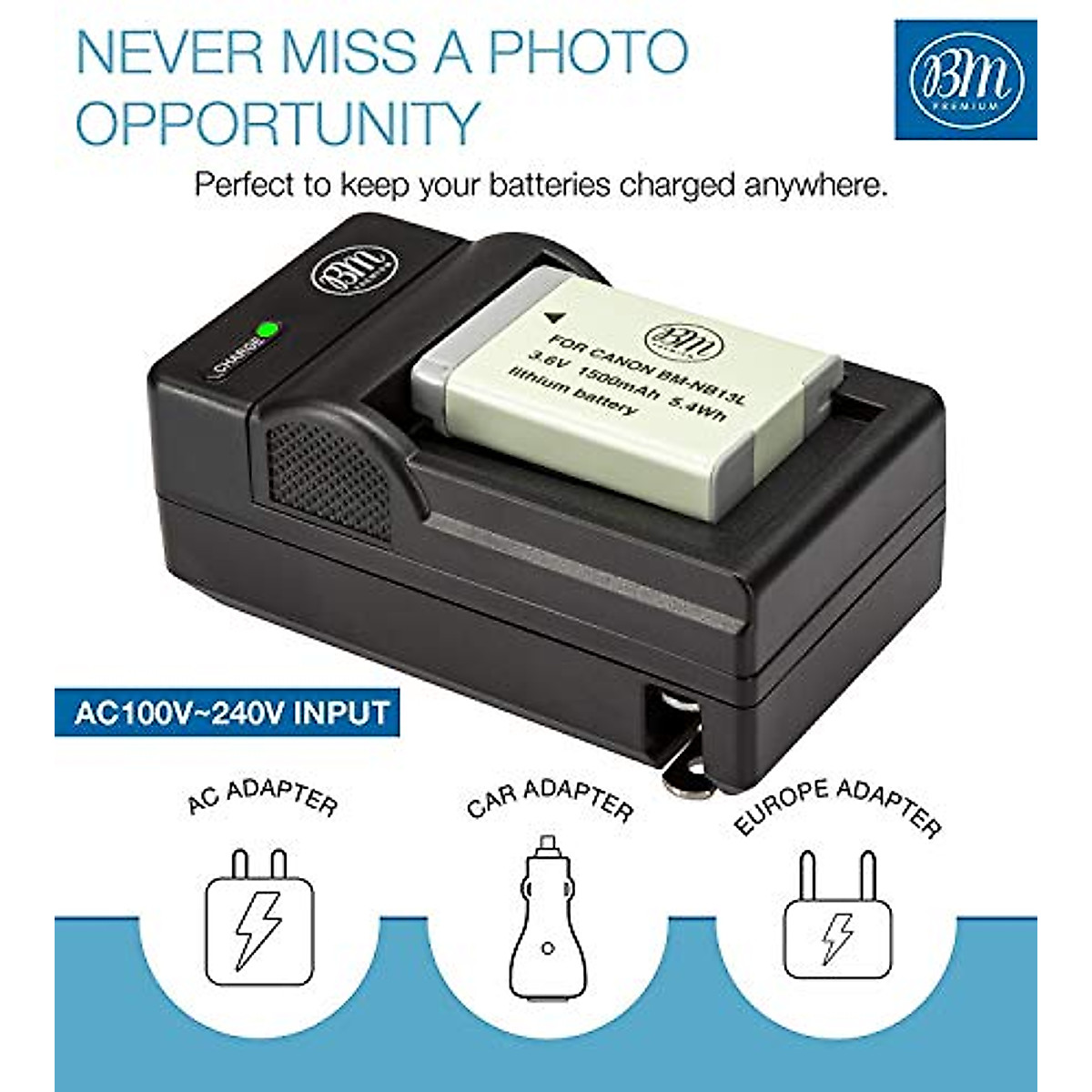 BM Premium 2-Pack of NB-13L Batteries and Charger Kit for Canon PowerShot SX740 HS, G1 X Mark III, G5 X, G5 X Mark II, G7 X, G7 X Mark II, G7 X Mark III, G9 X, G9 X Mark II, SX620 HS, SX720 HS Cameras