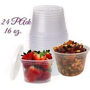 RiverBlue Deli Food Storage Containers With Lids 16 oz. /Freezer Safe/Microwaveable/Meal Prep/Airtight Lids/Take Out/Disposable/Leak Proof/Buffets/Stackable (24 PACK) Extra Hard Plastic.
