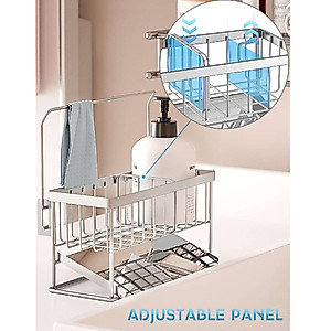 Sink Organizer and Sponge Holder, 304 Stainless Steel Rustproof, Adjustable, Self-Draining Sink Caddy for Sponges, Brushes, Dish Soap,Kitchen Towel,Kitchen Rags