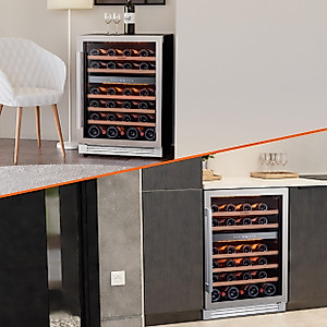 Ca'Lefort 24'' Wine Cooler Refrigerator - 46 Bottle Wine Fridge Dual Zone with Modern Touch Intelligent Digital 40°-65°F Low Noise, Built in or Freestanding Wine Cooler for Home and Kitchen