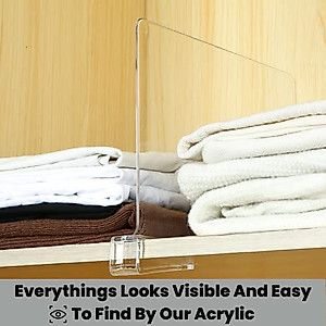 J1ST Pack of 4 Shelf Dividers for Closet Organization Acrylic Clear Closet Shelf Divider for Wooden Shelving Suitable for Wooden or Vertical Shelves or Bedroom, Kitchen and Office