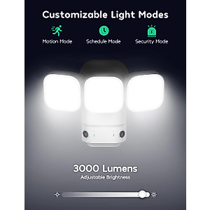 winees Floodlight Camera, Wired 2K HD Dual-Lens Outdoor Security Camera, 180 Degree Panoramic Motion Detection, 3000 Lumens, Color Night Vision, 110dB Siren, 2-Way Audio (White)