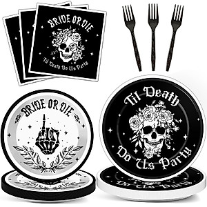 Bride or Die Bachelorette Party Decorations Tableware Set, Till Death Let's Party Plates and Napkins for Bridal Shower Halloween Bachelor Birthday Party Supplies Serves 24 People