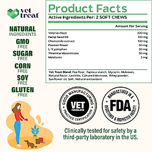 Hemp Calming Chews for Dogs - Dog Anxiety Relief -Made in USA- Hemp Oil + Melatonin Treats - Separation Anxiety, Barking, Travel - Dog Calming Chews - 120 Soft Treats (Chicken)