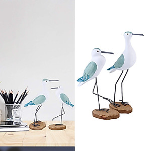 HEALLILY 2pcs Coastal Decor Wooden Seagull Figurine Bird Statue Nautical Coastal Ocean Home Decoration Green