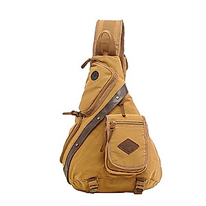 FANDARE Vintage Shoulder Backpack Cross Body Bag Sling Bag Chest Pack Bag Chest Strap Bag One Strap Messenger Bag Backpack Men/Women Cycling Hiking Camping Outdoor Travel Bag Canvas Khaki