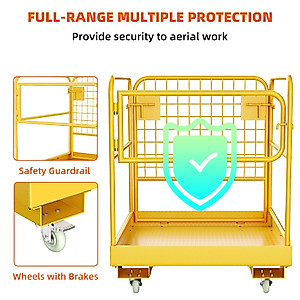 Forklift Safety Cage 36x36 Inches 1200LBS Capacity with 4 Wheels Forklift Work Platform Aerial Platform Collapsible Lift Basket Aerial Rails for Lifting Loader