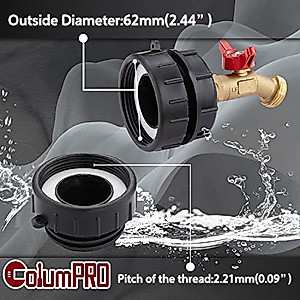 ColumPRO 275 330 Gallon IBC Tote Tank Adapter 2.44" Fine Thread+ Lead-Free Water Shut-Off Valve Faucet (Adapter2.44" Fine Thread Tote Valve )