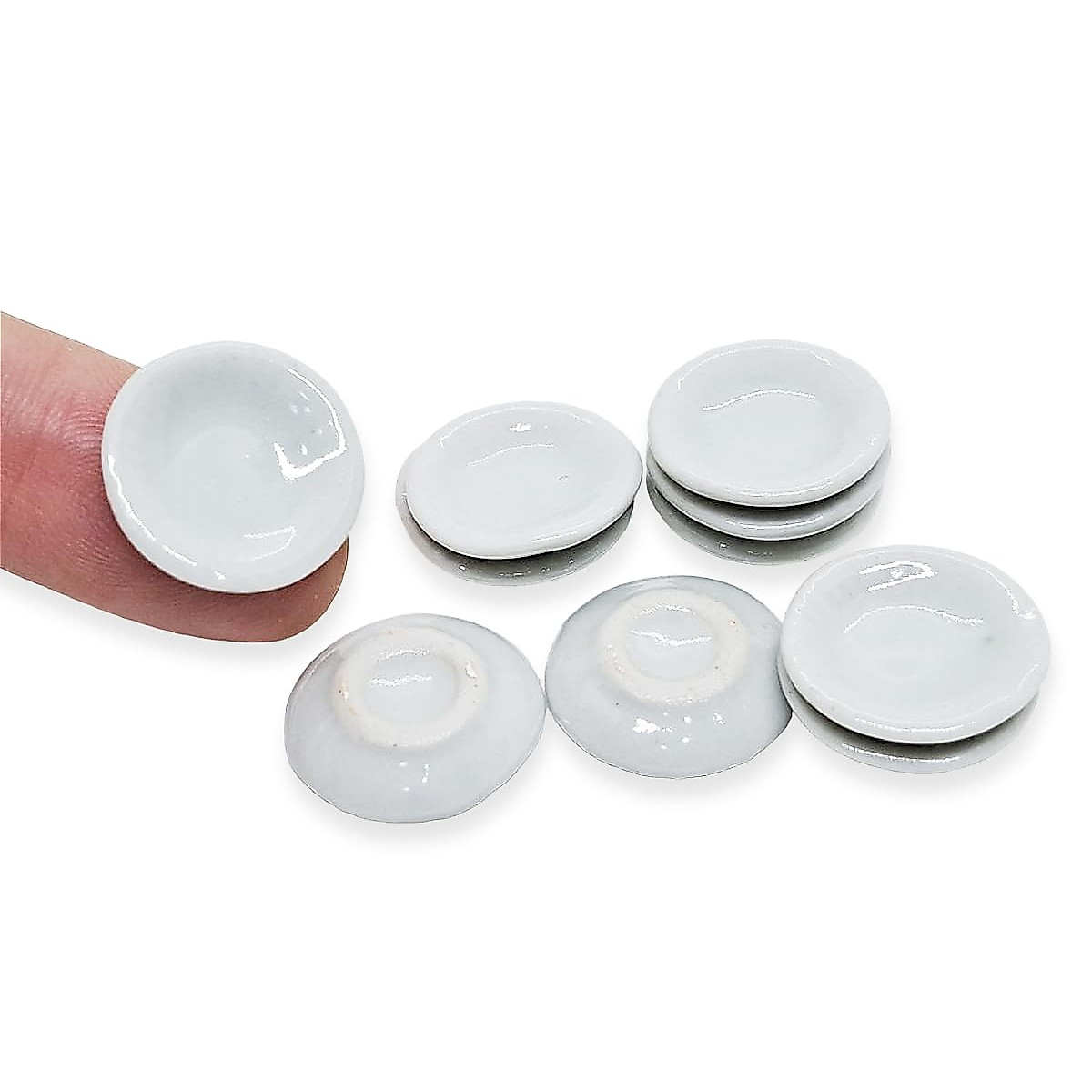 ChangThai Design Very Tiny ⅝ Inch Diameter White Round Ceramic Plate 10 Pieces Set - Miniature Tableware Tray Bowl Crockery Cutlery Kitchenware Handmade Mini Porcelain Decorative Collectible Gifts