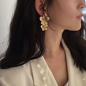 Large Double Flower Earrings Candy Color Metal Flower Dangle Earrings Romantic Boho Sweet Gold Chic Wild Flower Statement Earrings for Women Wedding Party Jewelry-gold