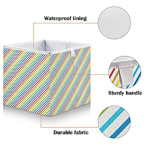 xigua Storage Cube Bright Rainbow Strips Foldable Storage Bins, Closet Shelves Organizer Fabric Storage Baskets for Clothes, Toys, Books, Office Supplies (Square)