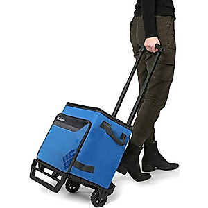 Columbia Crater Peak Wheeled Cooler - 50 Can Rolling Cooler - Blue Collapsible Cooler with Super Foam Insulation and Foldable All-Terrain Cart with Wheels