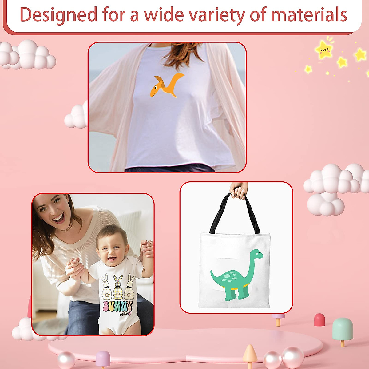 Gcarebb 18 PCS Cute Dinosaur Iron on Transfers Child Patches Stickers Iron on Decals Vinyl Patches HTV Heat Transfers Iron on Stickers for Clothing Hats Pillows Backpacks DIY Decoration