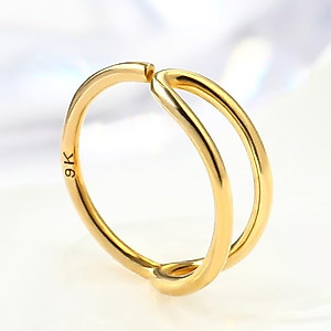 OUFER 20G Nose Rings Hoops, 9K Solid Gold Double Row Nose Rings, Seamless Open Cartilage Earrings, Nose Piercing Jewelry for Women and Men