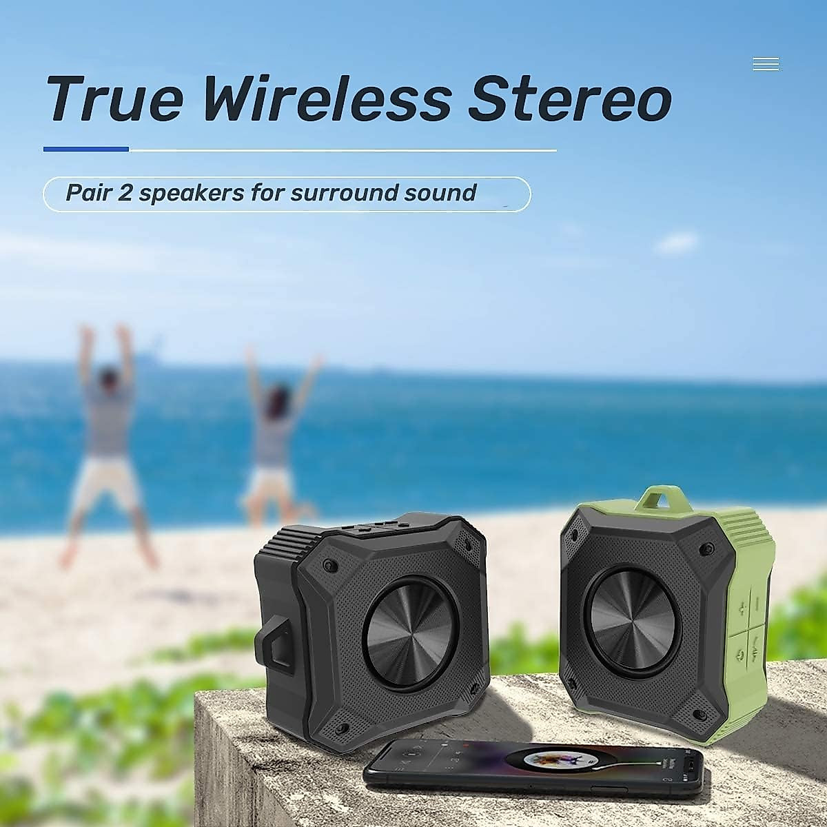 IPX7 Waterproof Bluetooth Shower Speaker,Portable Small Speaker Wireless,Loud Sound Stereo Pairing,Built-in Mic,12 Hours,Rugged,For Bathroom,Beach,Bike,Travel,Pool,Kayak,Camping,Outdoor,Gift