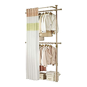PRINCE HANGER, Premium Wood Colored 2 Tier Hanger with Curtain, Clothing Rack, Closet Organizer, Free Standing, Garment Rack, PHUS-0063, Made in Korea