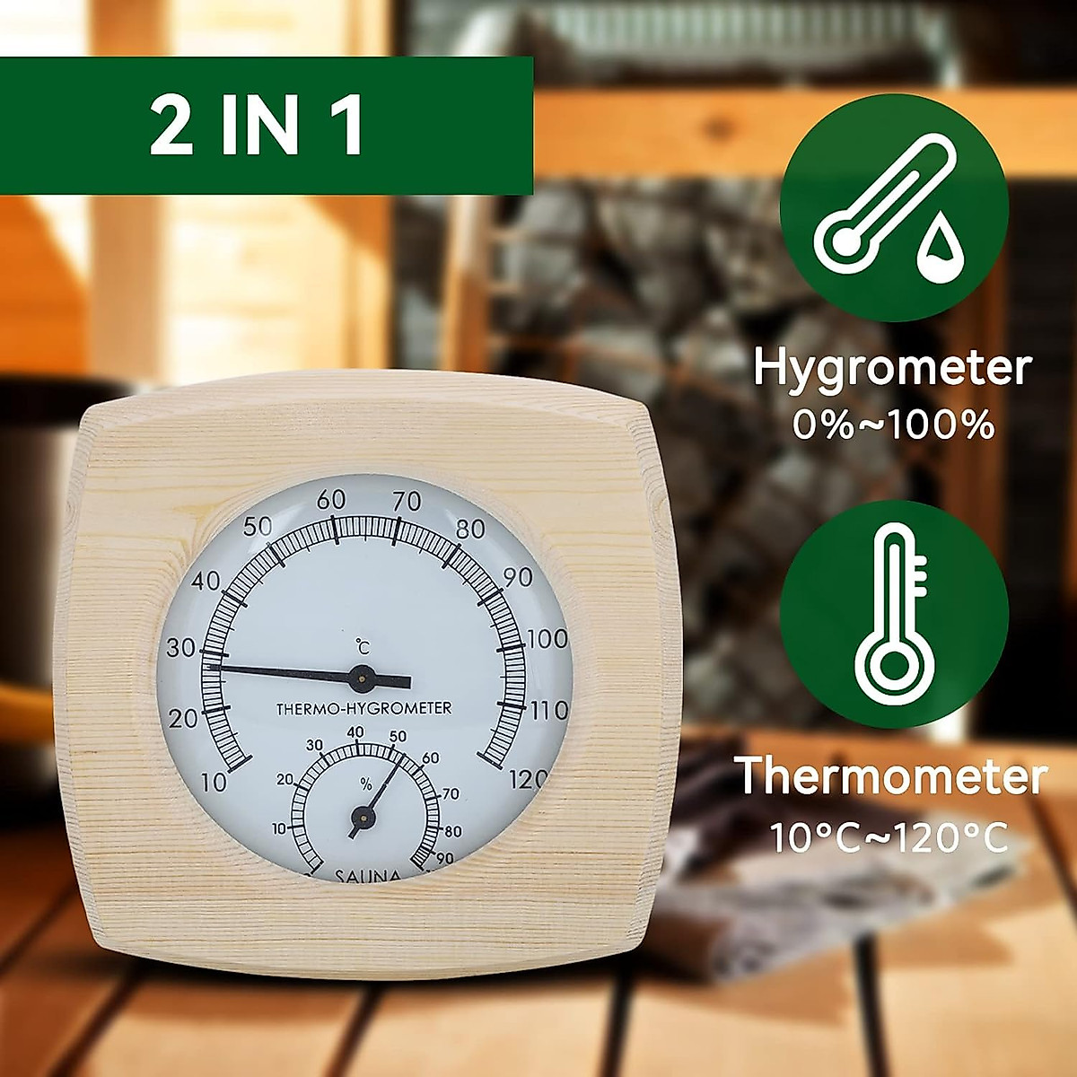 Sauna Thermometer, 2-in-1 Wood Digital Sauna Room Thermometer Hygrometer Sauna Temperature Thermometer Sauna Room Thermometer and Hygrometer Sauna Accessories