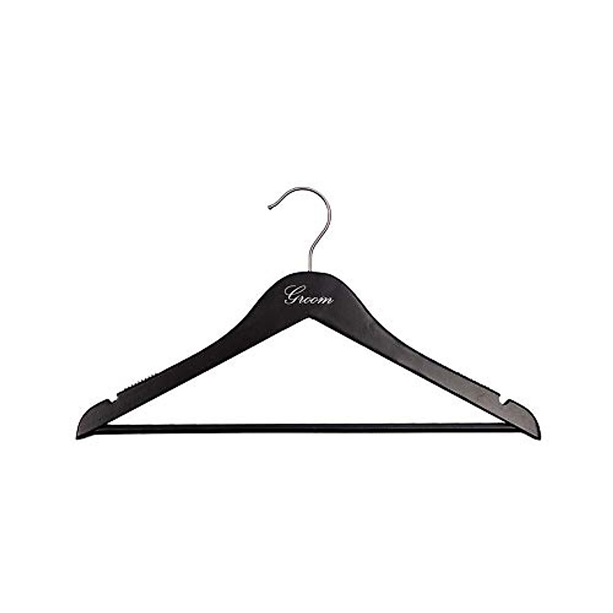 NAHANCO G20217WB Bridal Hanger, Black Wood Suit Hanger with Silver Imprint (Groom), 17” (1 Piece)