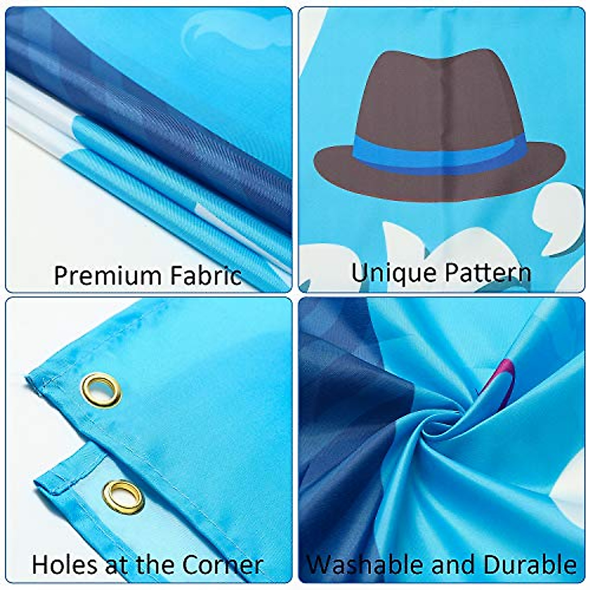 WATINC Happy Father’s Day Backdrop Banner 78” x 45” Extra Large Blue Background Banners Shirt Tie Hat Moustache Polyester Backdrops Party Decorations Photo Booth Prop for Indoor Outdoor