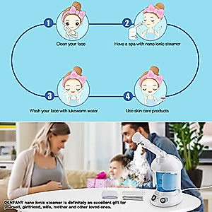 Nano Ionic Facial Steamer with 360° Rotating Nozzle, Portable Facial Steamer for Personal Care Use at Home or Salon Bonus 1 Piece Spa Headband 4 Piece Stainless Steel Skin Kit (White)