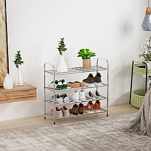 Botion 4 Tier Expandable Shoe Rack, Stainless Steel Shoe Shelf, Strong Weight Capacity Shoes Organizer, Easy to Install and Saving Space Standing Shelf with Sturdy Frame(4 Tier)