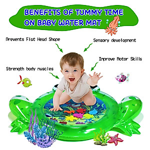 SUNSHINE-MALL Frog Baby Water mat, Tummy Baby Toys, Inflatable Play Mat Water Cushion Baby Toys, Fun Early Development Activity Play Center for Newborn (93 x 77 cm)