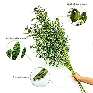 Zen Lyfe 39" Tall Faux Olive Branches 3 Pcs (Total 18 Branches) for Vases Olive Branches with Olives Greenery Stems Plants Home Decor Indoor Outdoor Wedding Decoration