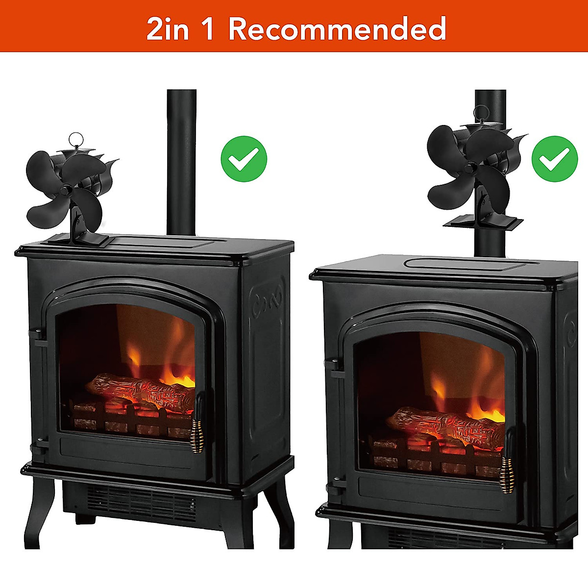 VAZILLIO Heat Powered Stove Fan Built-in Temperature Indicator 4-Blade Fireplace Fans 2 in 1 Placement Design 50℃-400℃ Fast Running Wood Stove Fan More Efficient and Silent Heat Powered Stove Fan