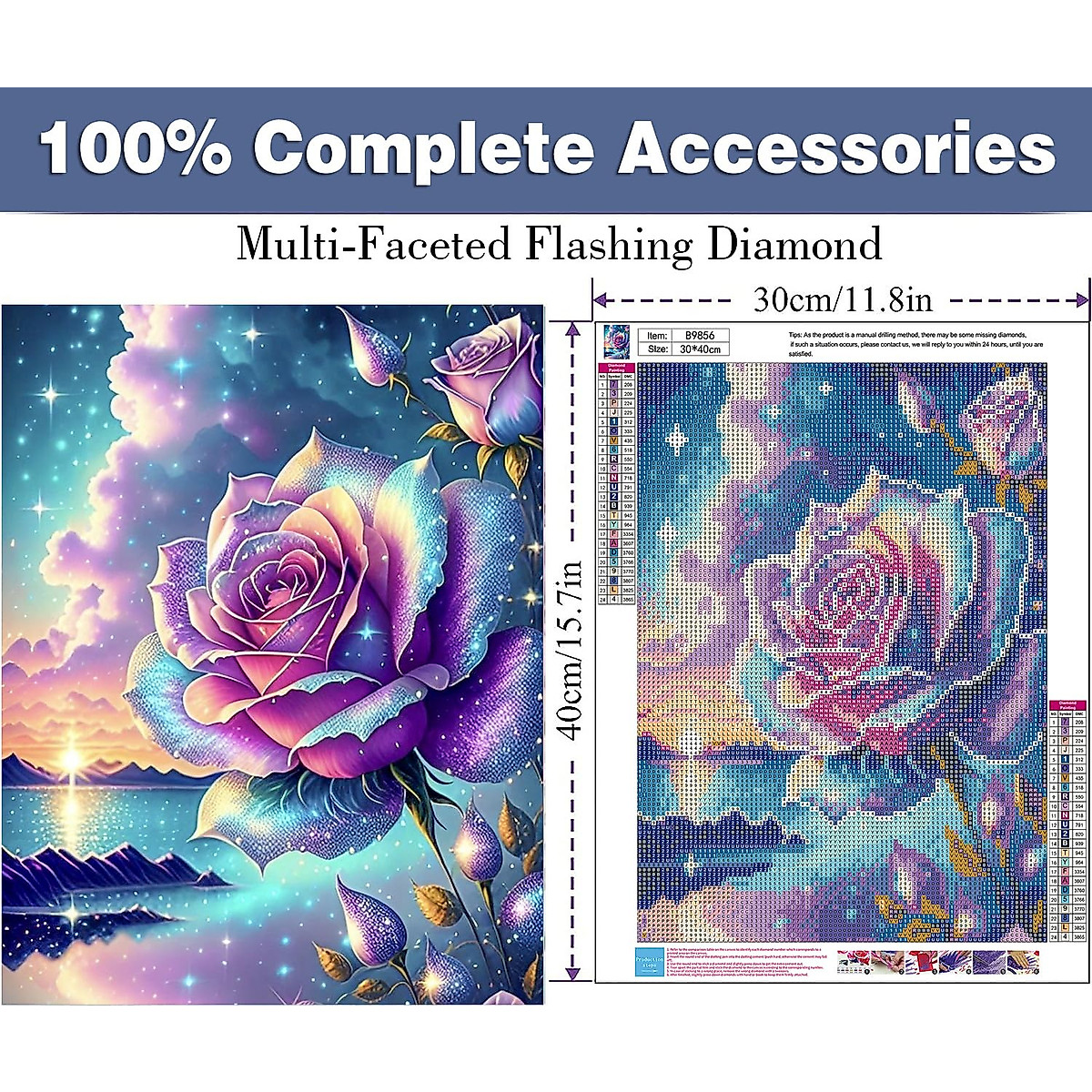 ijbnhd DIY Rose Diamond Painting Kits for Adults - Sunset 5D Diamond Art Kits, Full Drill Diamond Painting Kits, Gem Arts and Crafts for Beginner Home Wall Decor 12X16in
